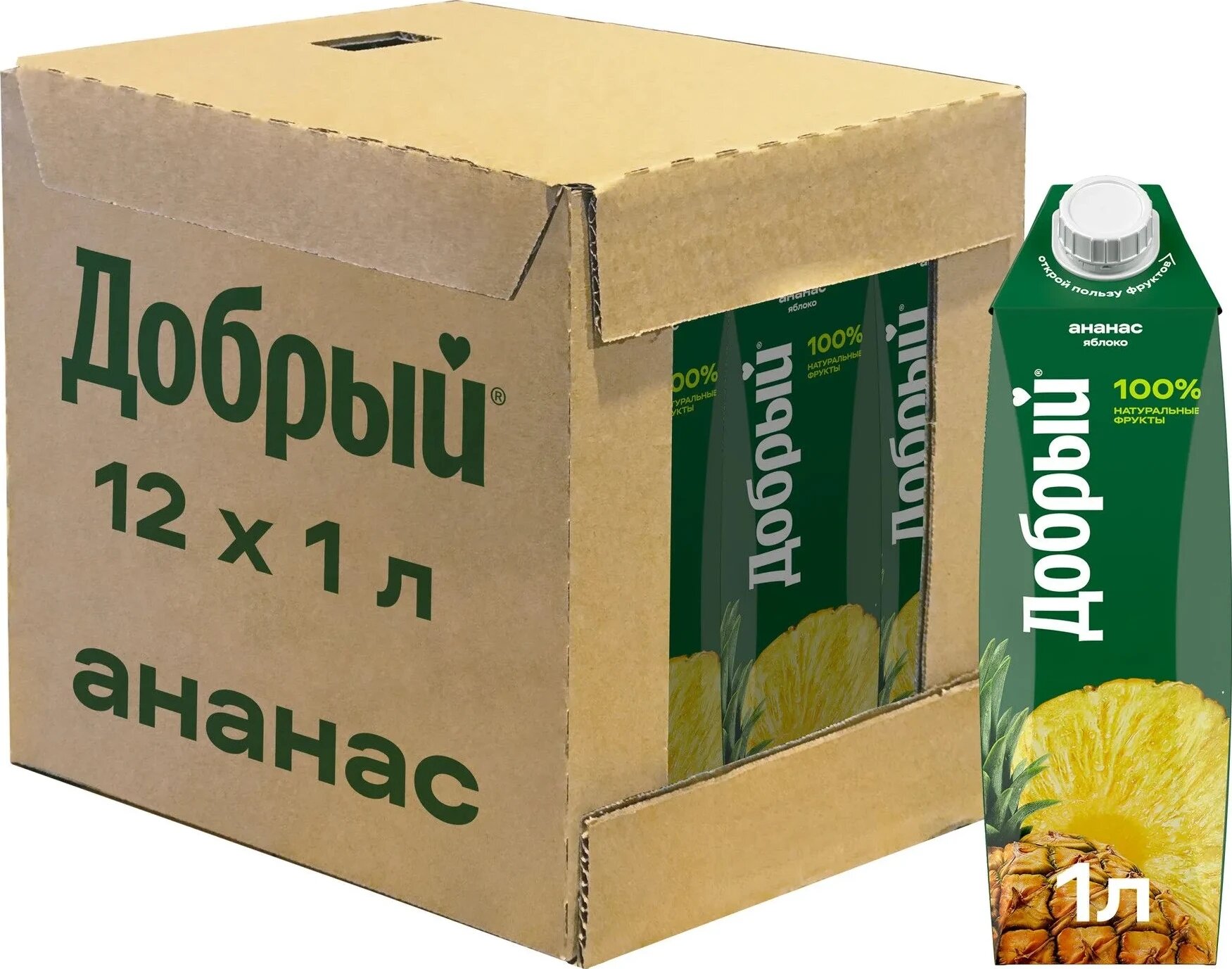 Добрый 1л.*12шт. Ананас Яблоко Добрый Соки и Нектары Производство - Россия