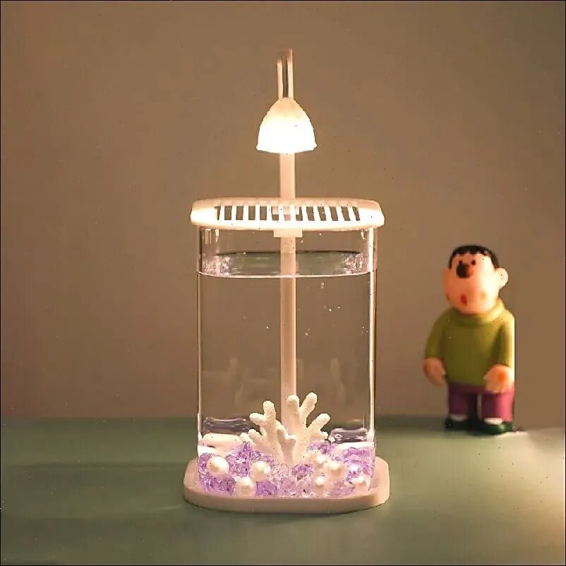 Аквариум Для Петушка стеклянный с LED освещением фиолетовый для дома и офиса