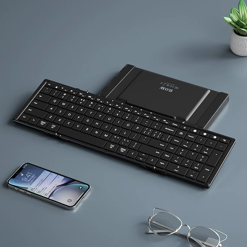 Технически черная большая Bluetooth клавиатура для Apple MacBook/iPad, поддержка 3 устройств, перезаряжаемая