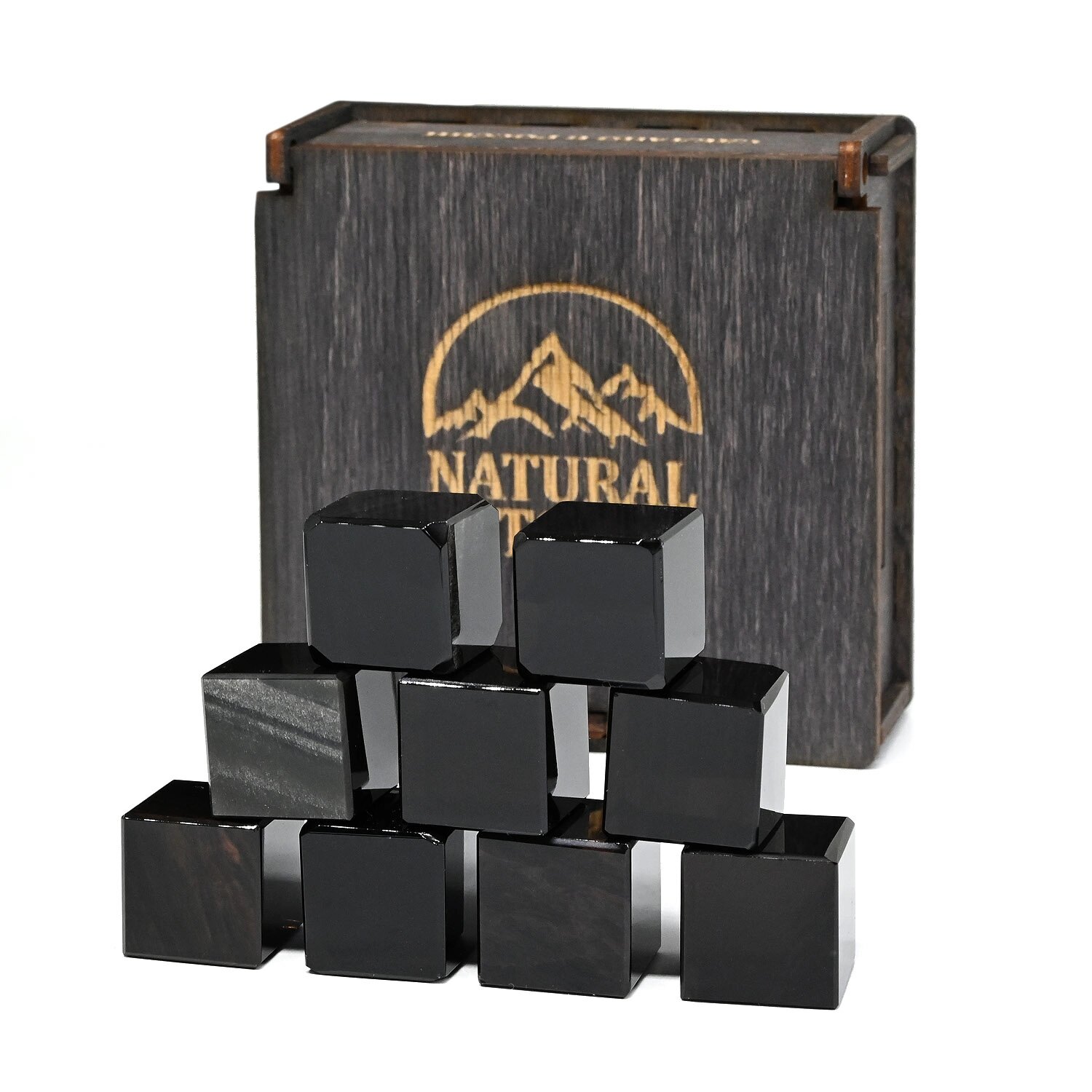 Камни для виски в подарочной упаковке 9 кубиков из обсидиана