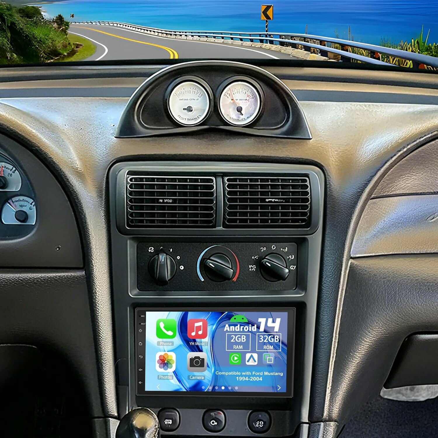 Автомобильная стереосистема Android 14 Double Din, совместимая с Ford Mustang 1994-2004 гг, Автомобильная магнитола с