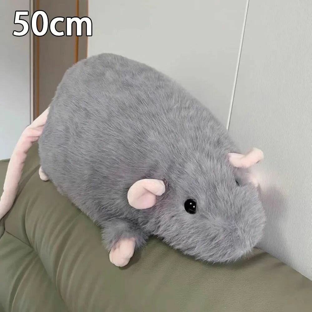 Flower branch mouse cute plush doll, gray, 50cm (including tail)