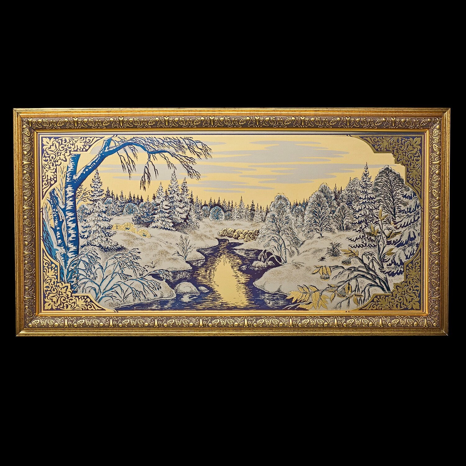 204947 Златоуст гравюра "ранняя зима" ( в раме) 00800