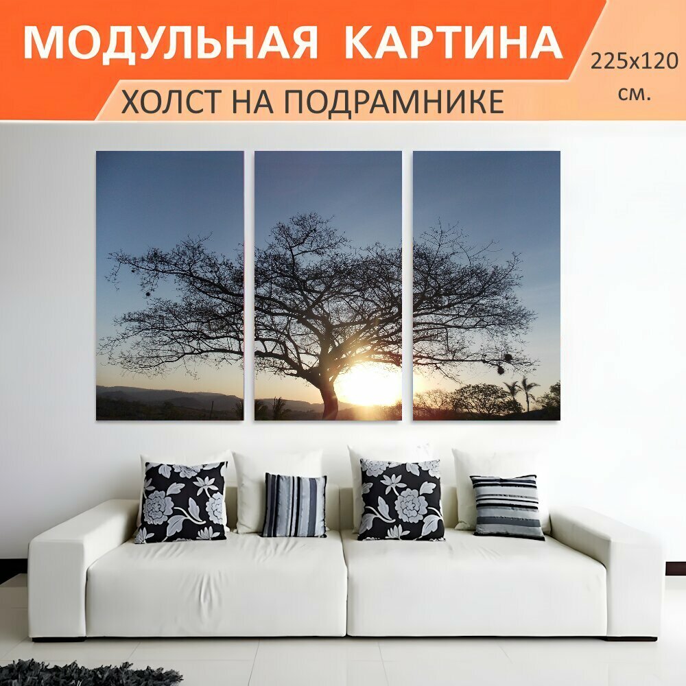 Модульная картина на холсте "Древо жизни, дерево, природа" триптих на подрамнике 225х120 см. для интерьера