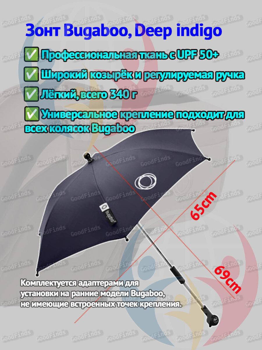 Зонт для коляски Bugaboo, в комплекте с адаптером, черный/Зеленый/белый/синий