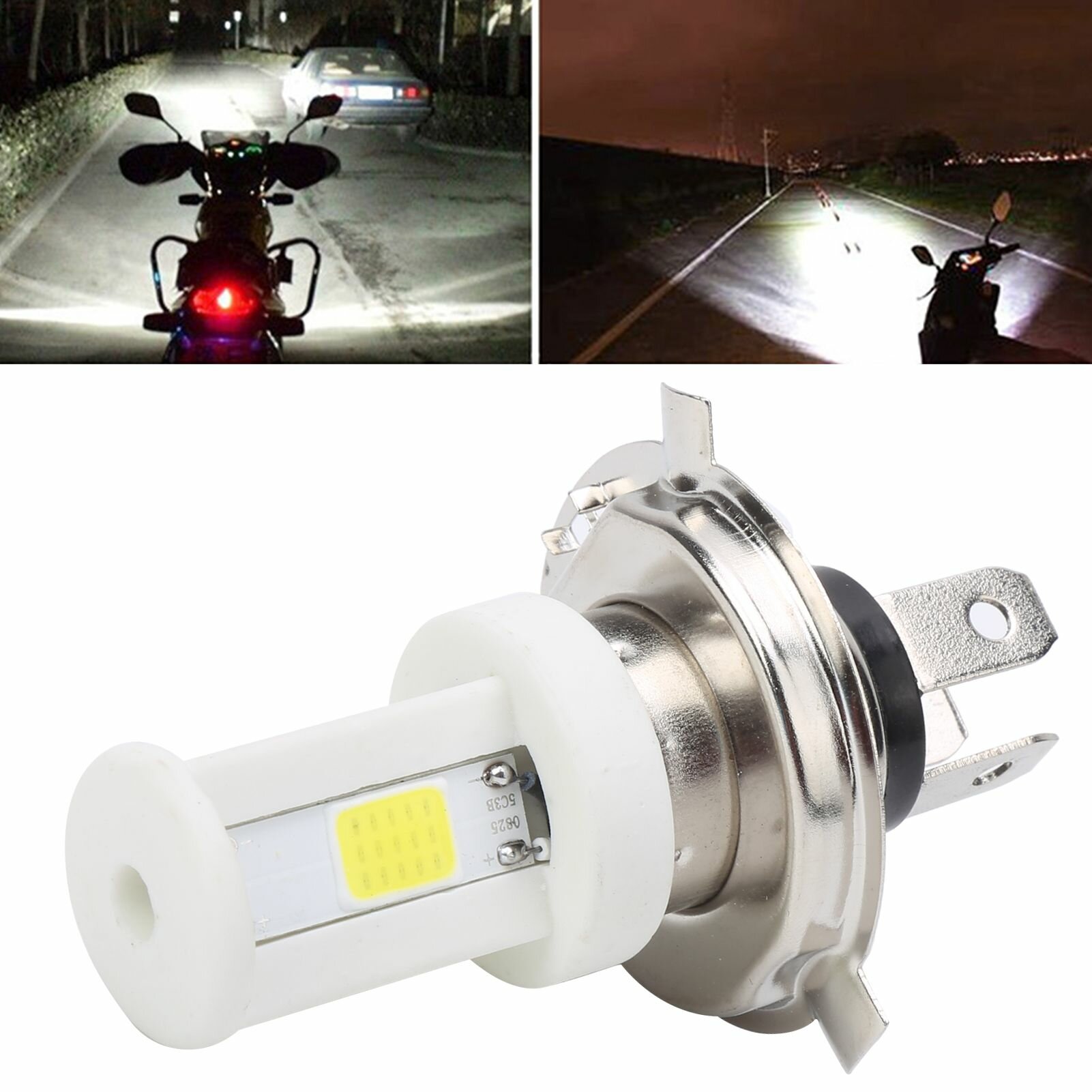 LED лампа фары H4 для мотоцикла, дальний свет 9-12W 1080LM 6500K белый свет, керамическая COB