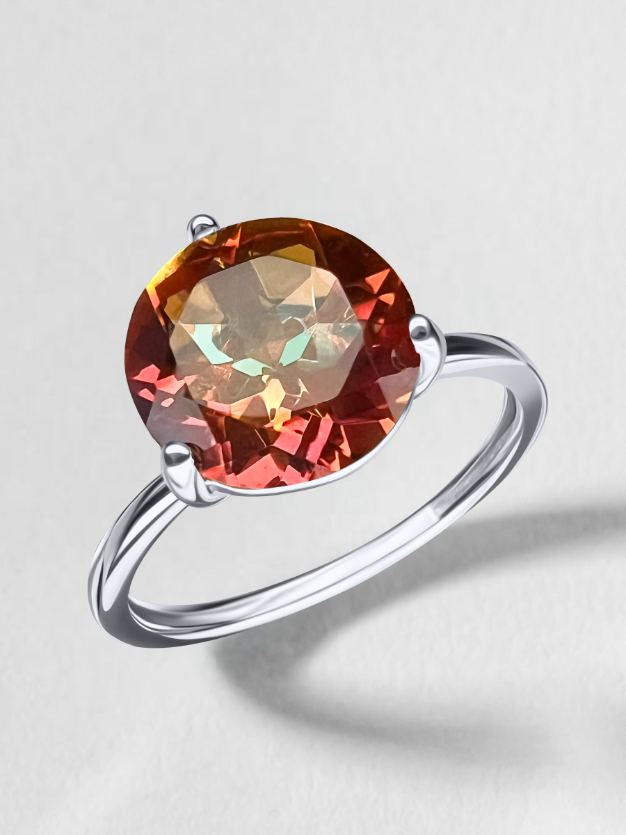 Кольцо помолвочное, тонкое, серебро, 925 проба, родирование, горный хрусталь