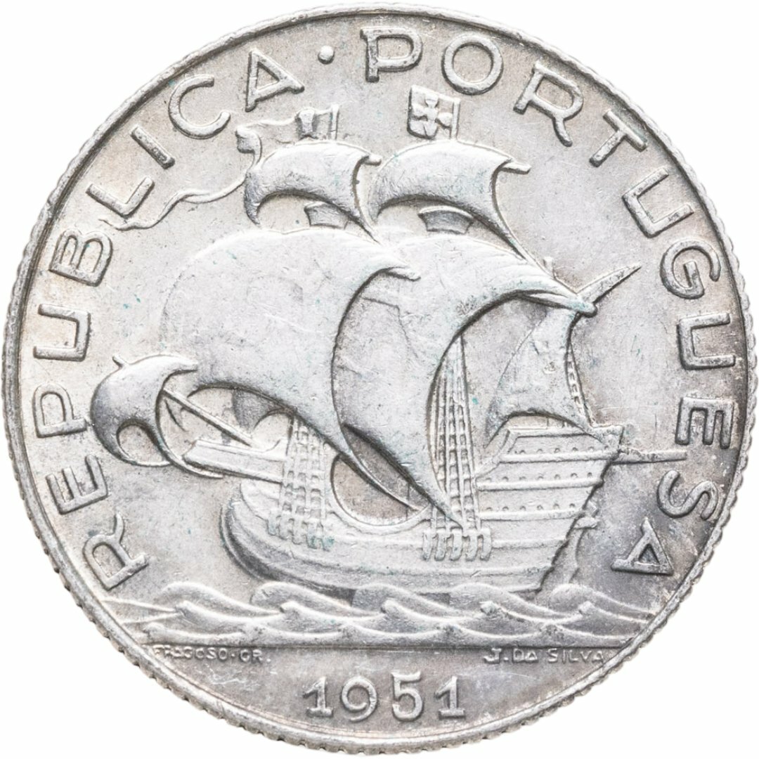 Португалия 2,5 эскудо escudos 1951, Серебро 650, в сохранности AU-UNC