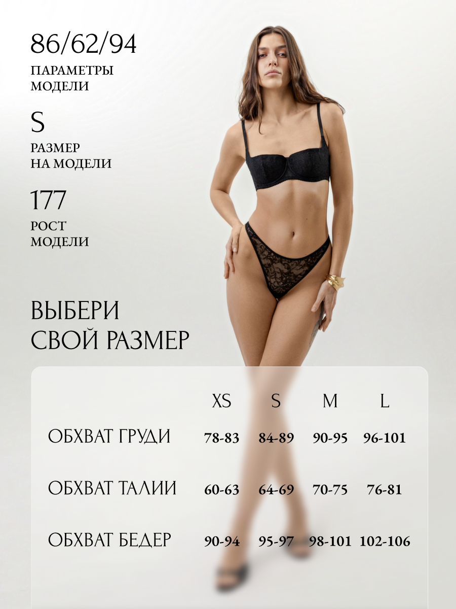 Трусы My Polle стринги черные кружевные My Polle, размер S, черные — фото 1