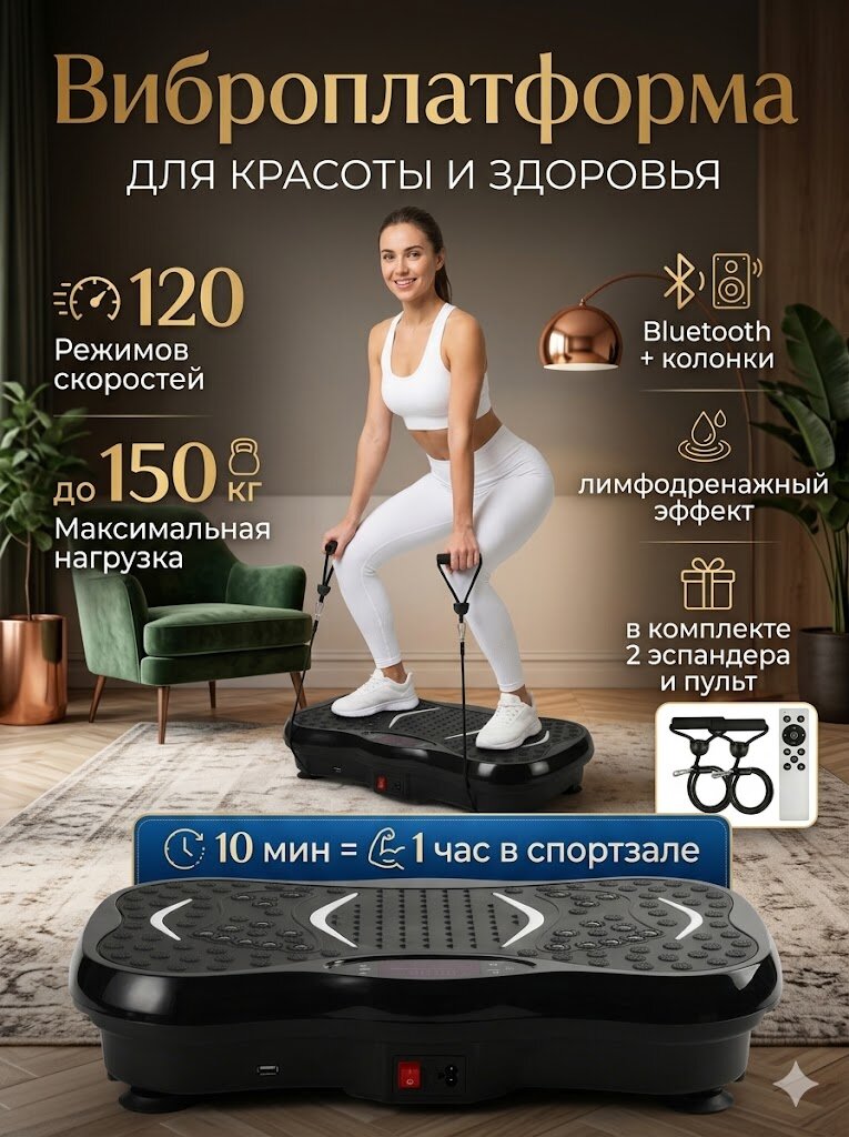 Виброплатформа для похудения тренажер до 200 кг С блютуз，регулировка амплитуды, 49 программ