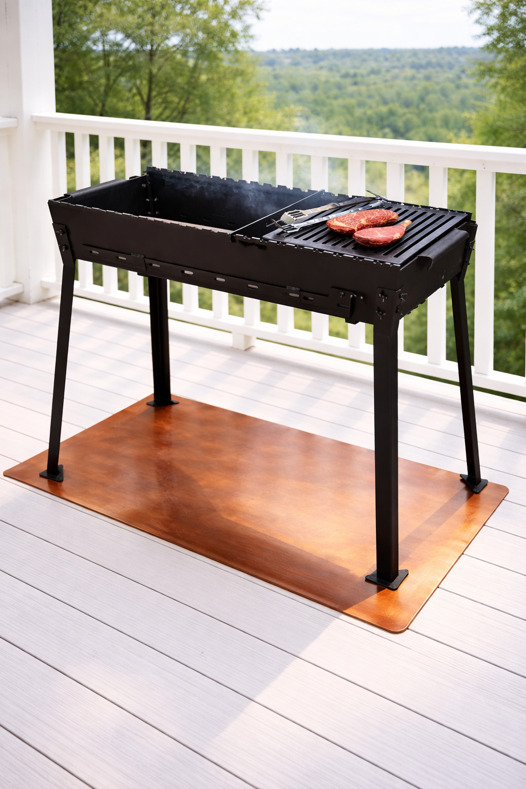 Мангал разборный 1000х400х200 мм с полкой- решеткой крышкой и делителем