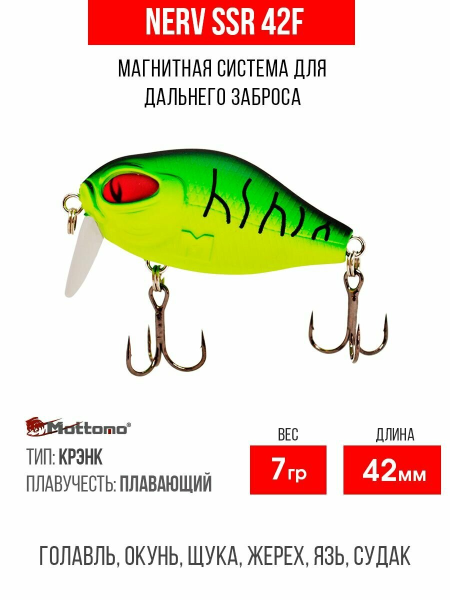 Воблер для рыбалки Mottomo Nerv SSR 42F 7g крэнк плавающий для спиннинга. Приманка на щуку форель окуня жереха голавля