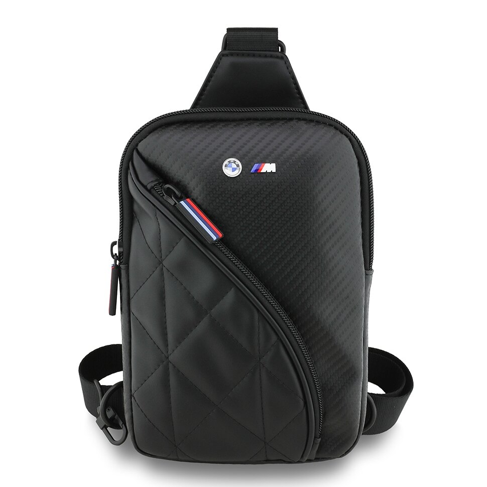 BMW сумка для смартфонов 220 х 160 мм, Crossbody Phone Bag кожа PU Carbon Metal logo, с ремнем через плечо, черная