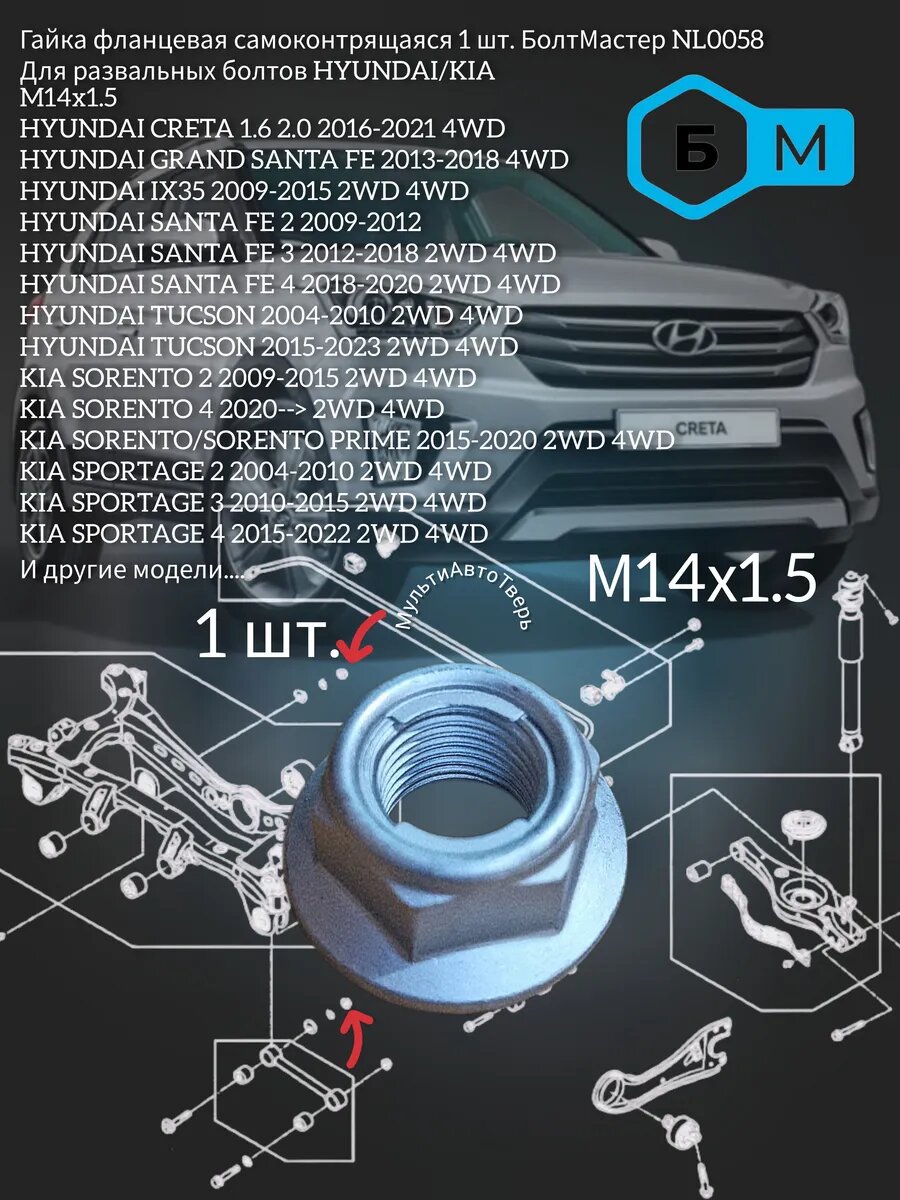 Гайка 1 шт. HYUNDAI KIA М14х1,5