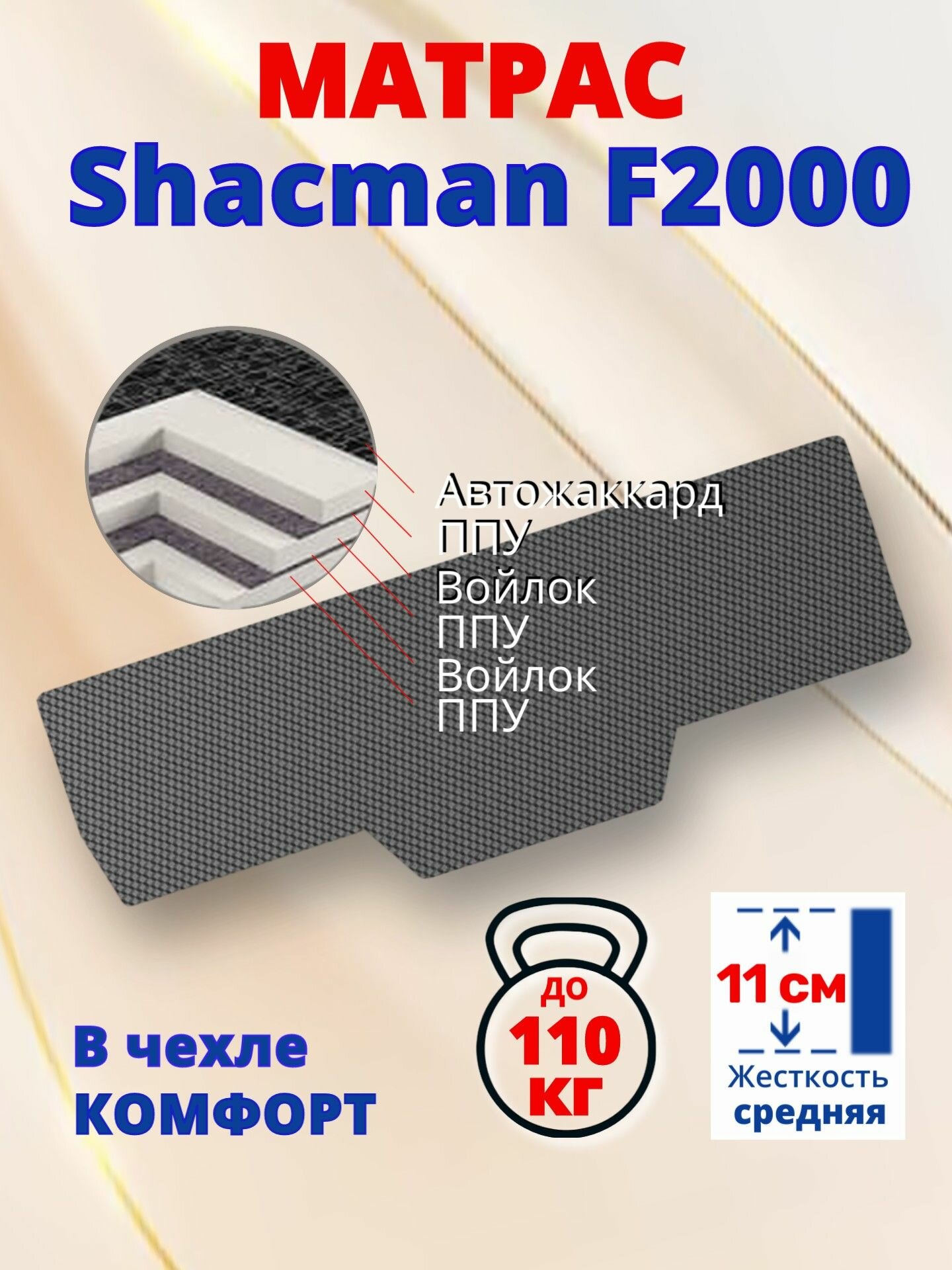 Матрас Shacman F2000 - 11 см, беспружинный, аналог штатника, матрас Шакман Ф2000 в нижний спальник, 199x70,5 см