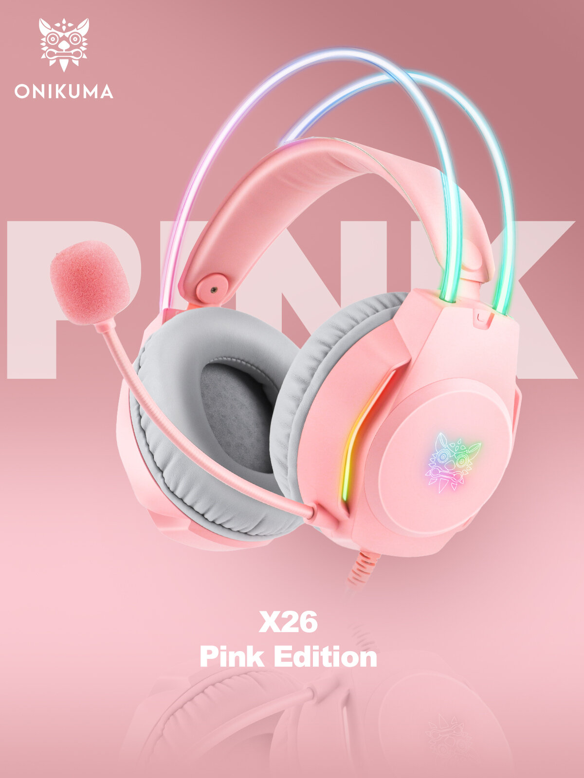 Наушники проводные ONIKUMA Pink Space розовые с RGB подсветкой