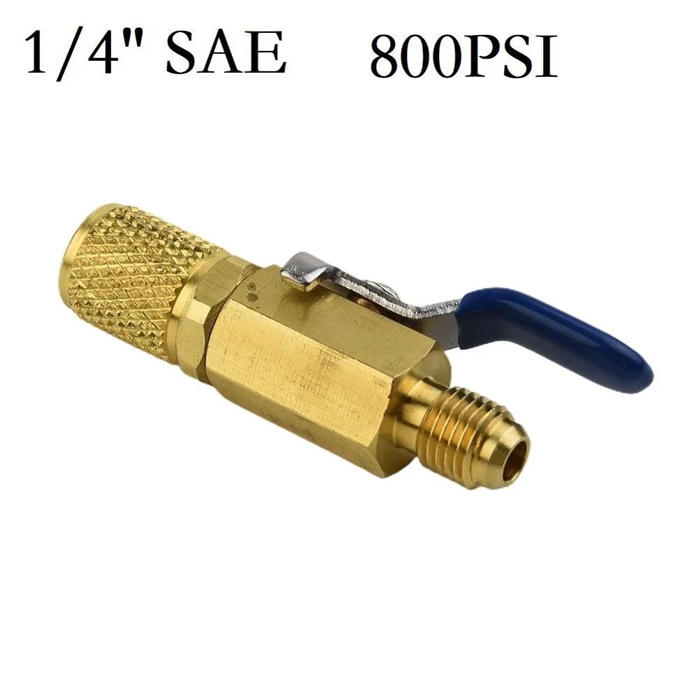 1x Прямой шаровой кран 1/4 дюйма SAE 800PSI для автомобильного кондиционера R410a, шланг