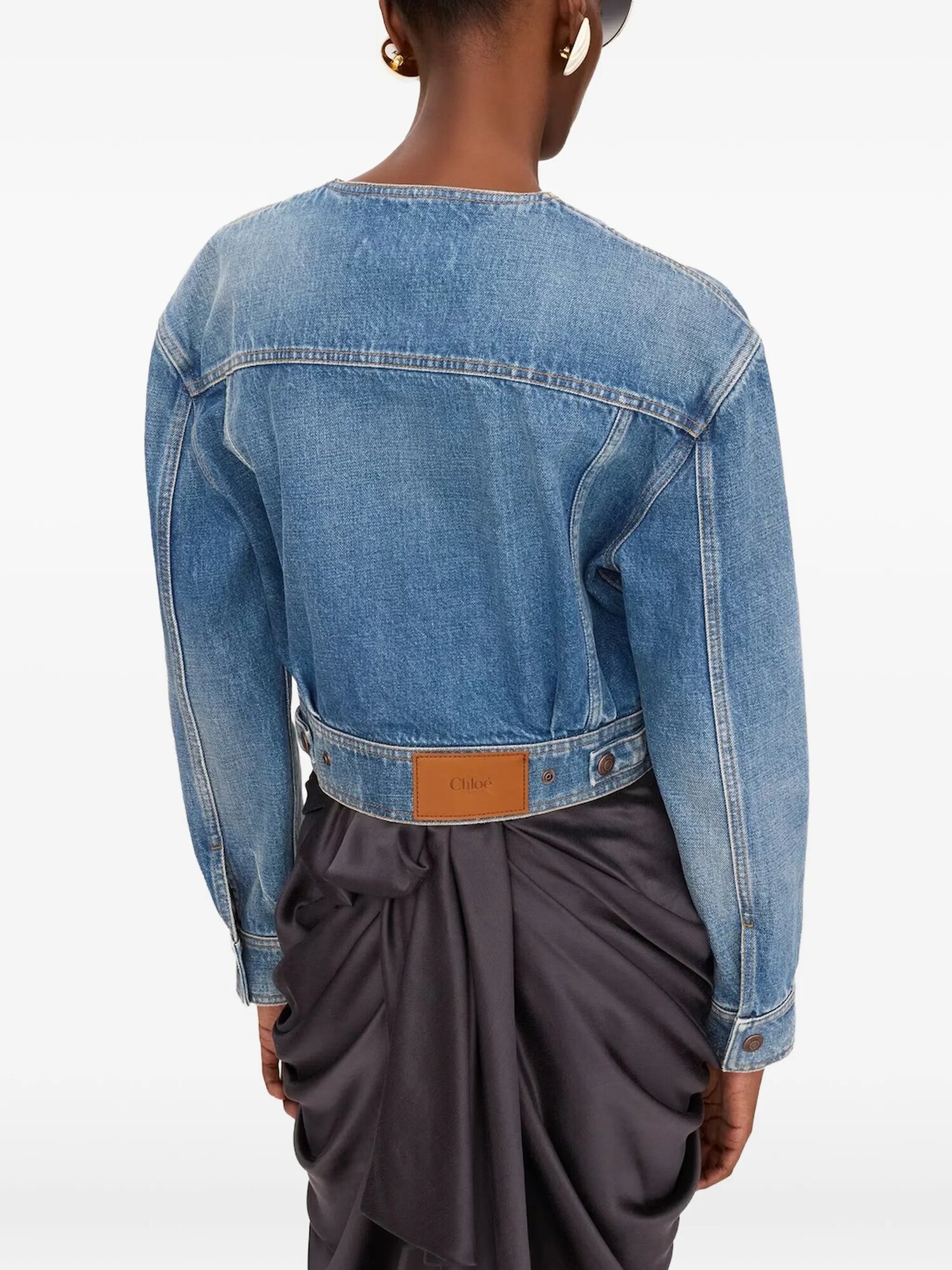 Куртка Chloe Collarless patch-pocket denim jacket, размер 38, синий — фото 1