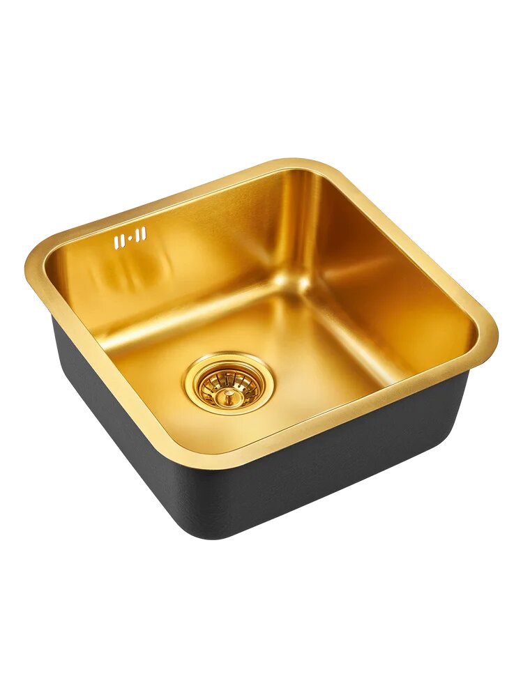 Мойка кухонная Emar PVD EMB-127A PVD Nano Golden металлическая, 44x44, мойка для кухни, квадратная, под столешницу, золотая