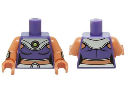 Деталь Lego 973pb2040c01 Torso Batman Female Outline, Dark Purple Crop Top, Silver Collar and Belt Pattern / Nougat Arms with Silver Gauntlets / Nougat Hands