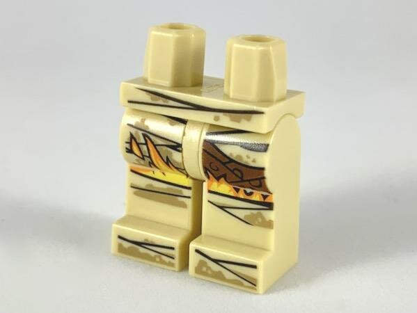 Деталь Lego 970c00pb0974 Hips and Legs with Mummy Wrappings, Dark Tan Dirt, Yellow and Orange Flames Pattern