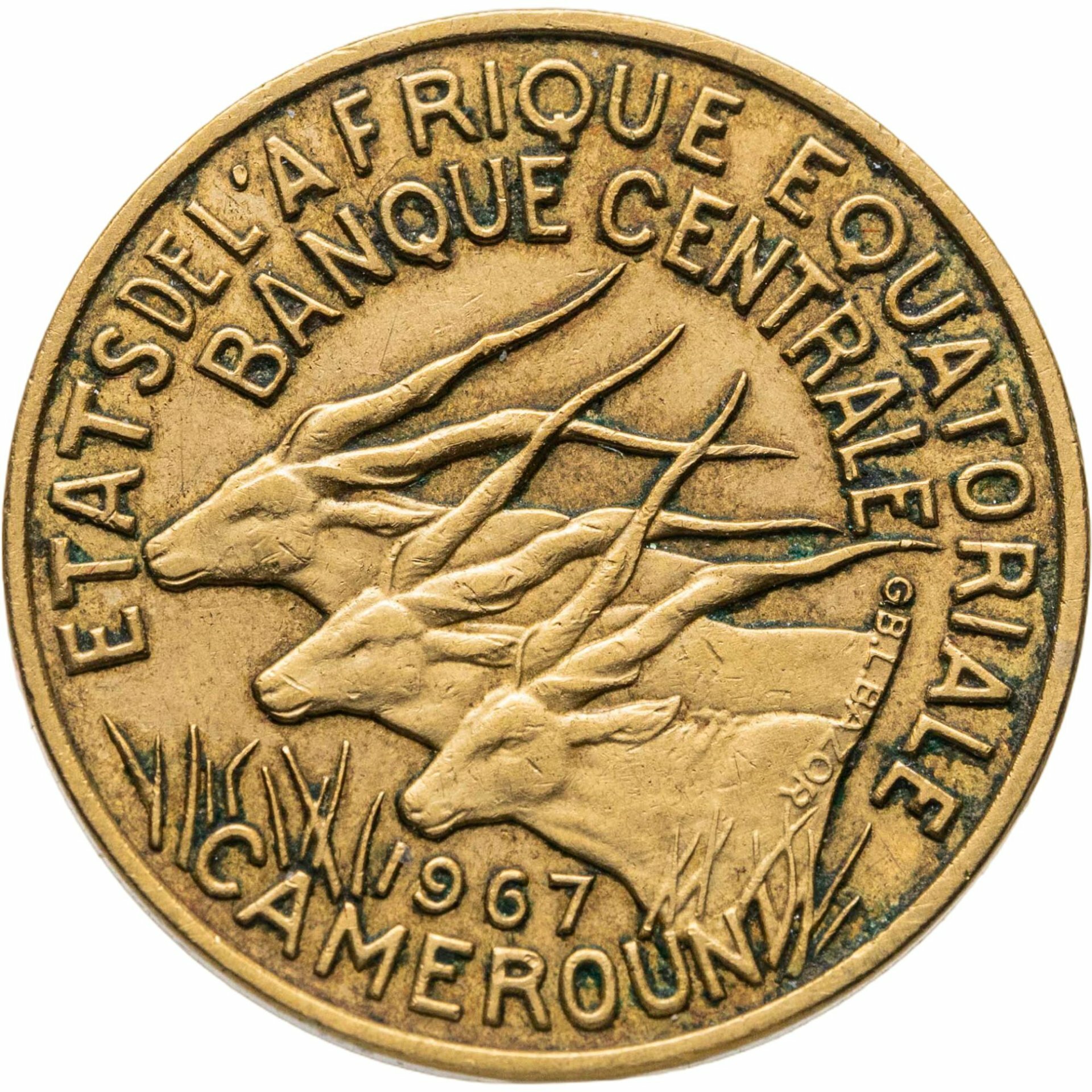 Экваториальная Африка и Камерун 10 франков francs 1967, Бронза, в сохранности VF