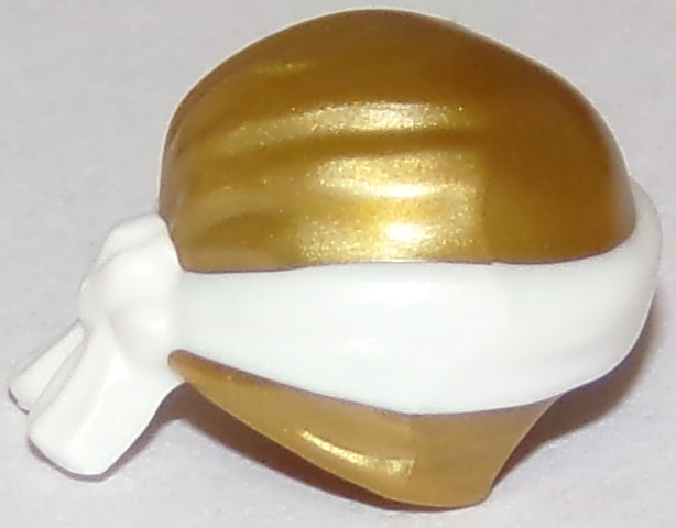 Minifigure, Headgear Ninjago Wrap Type 3 with Molded White Bandana and Knot Pattern, 24496pb17 Pearl Gold U