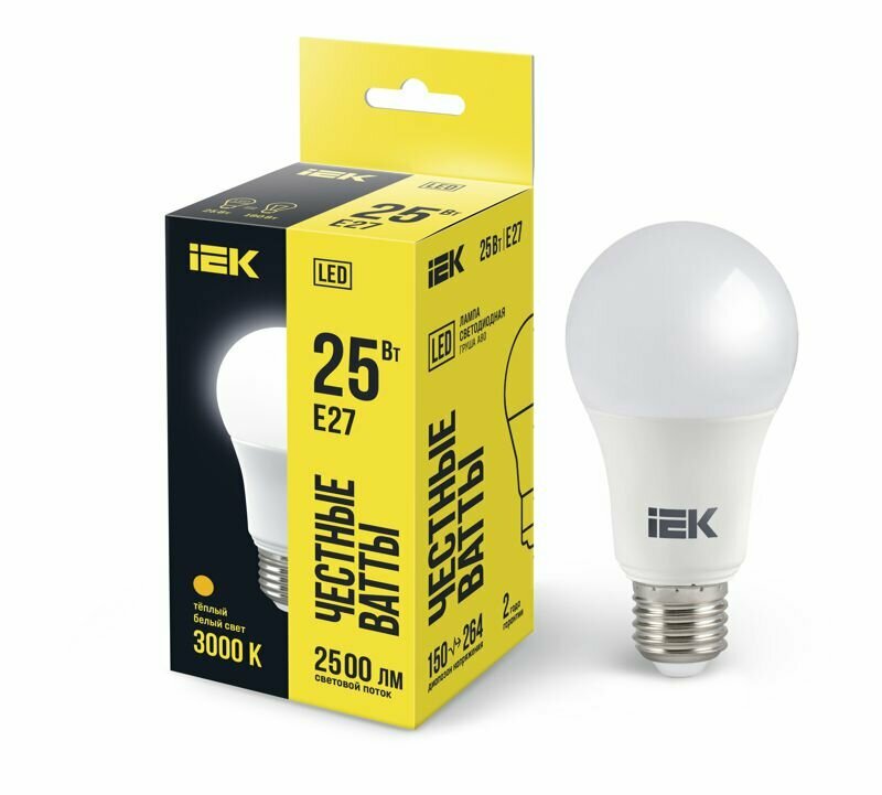 Лампа светодиодная 25Вт A80 грушевидная 3000К тепл. бел. E27 230В IEK LLE-A80-25-230-30-E27