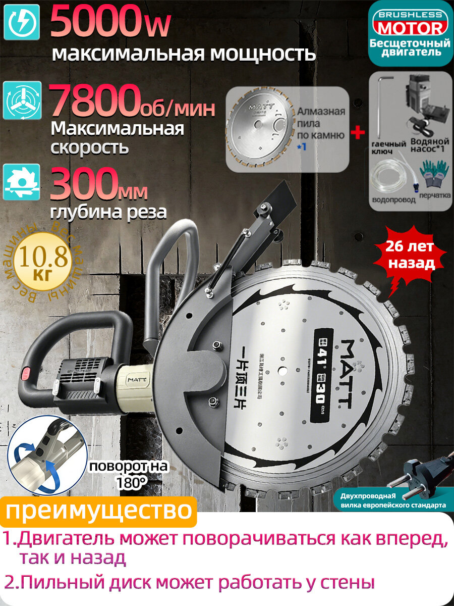 Мощная машина для нарезания канавок, не требующая регулировки бесщеточная дисковая бензопила для резки бетона, предназначенная для резки и обработки бетонных стен.