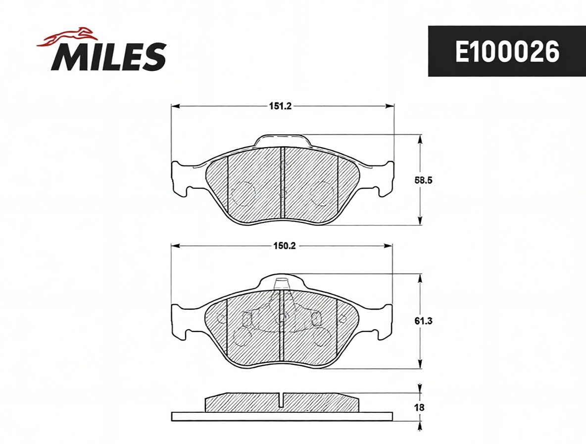 Колодки тормозные дисковые передние, комплект "Semi-Metallic" Miles E100026