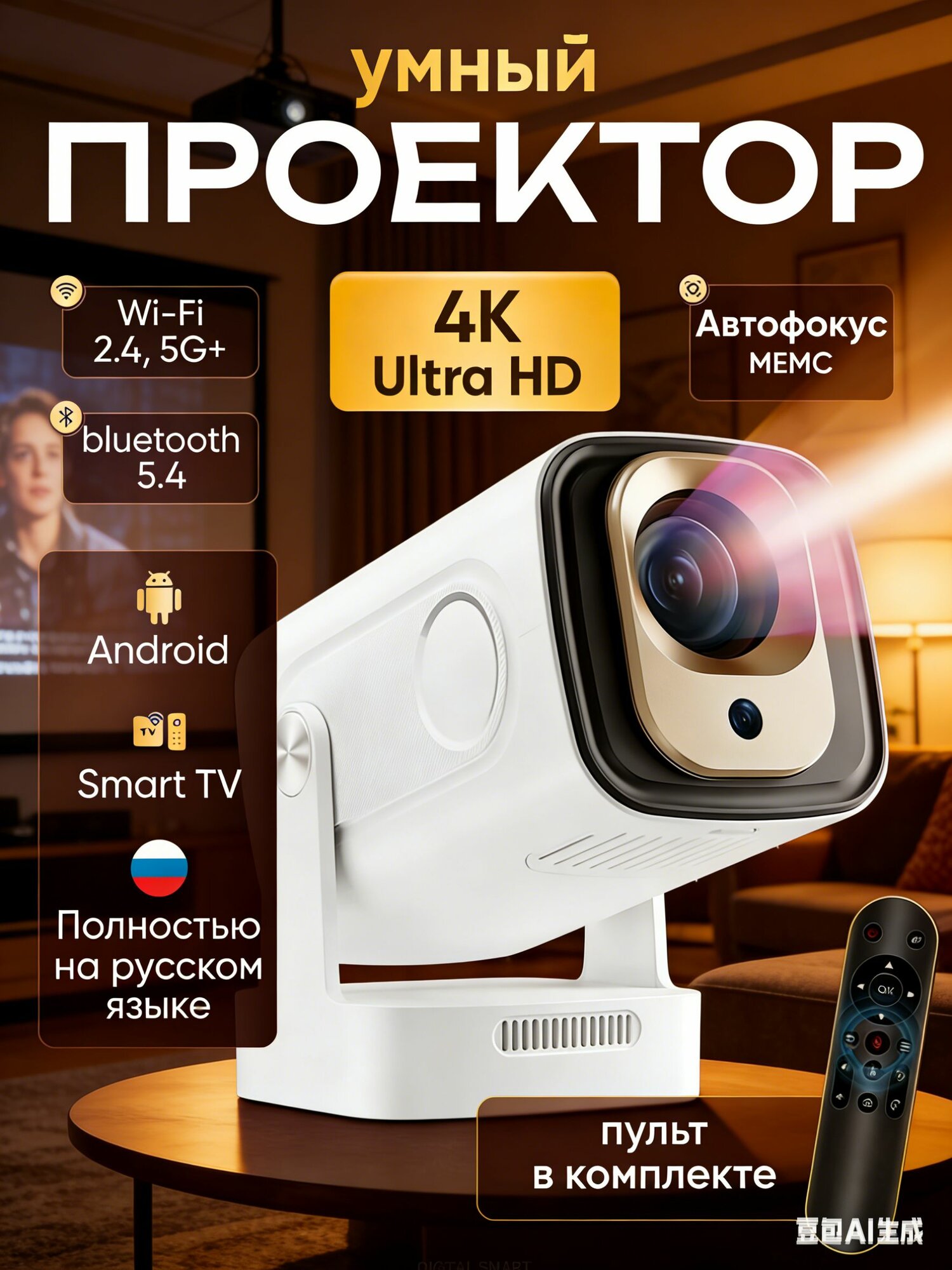 Wudung Проектор, 1LCD, белый — фото 1