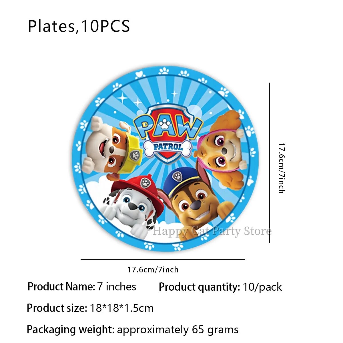 Павпатруль, набор тарелок 10 шт, 7 inch plate