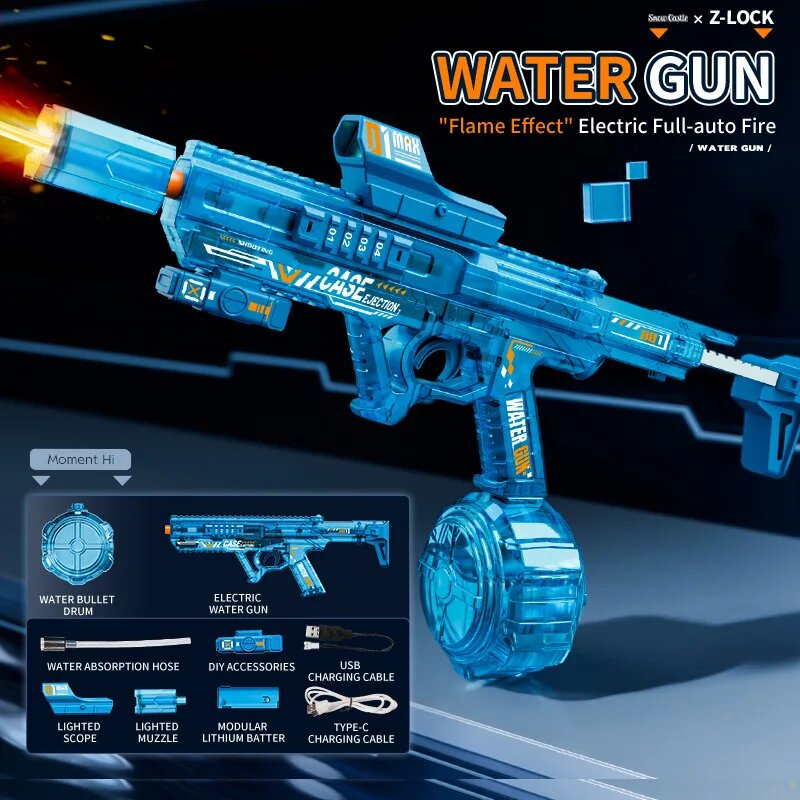 Электрический водяной пистолет Z-LOCK с подсветкой, blue-set