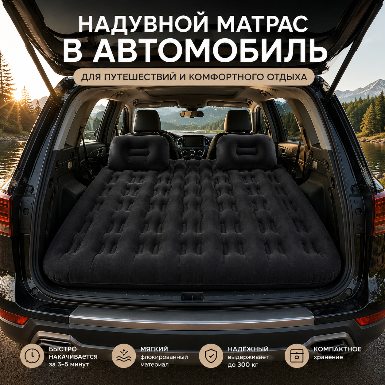 Надувной матрас в машину для SUV и заднего сиденья 180x135 см