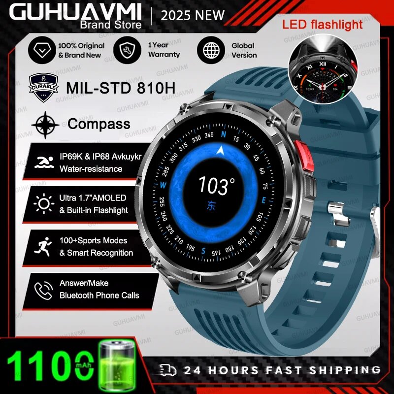 Умные часы GUHUAVMI 2025, синие, GPS, Bluetooth