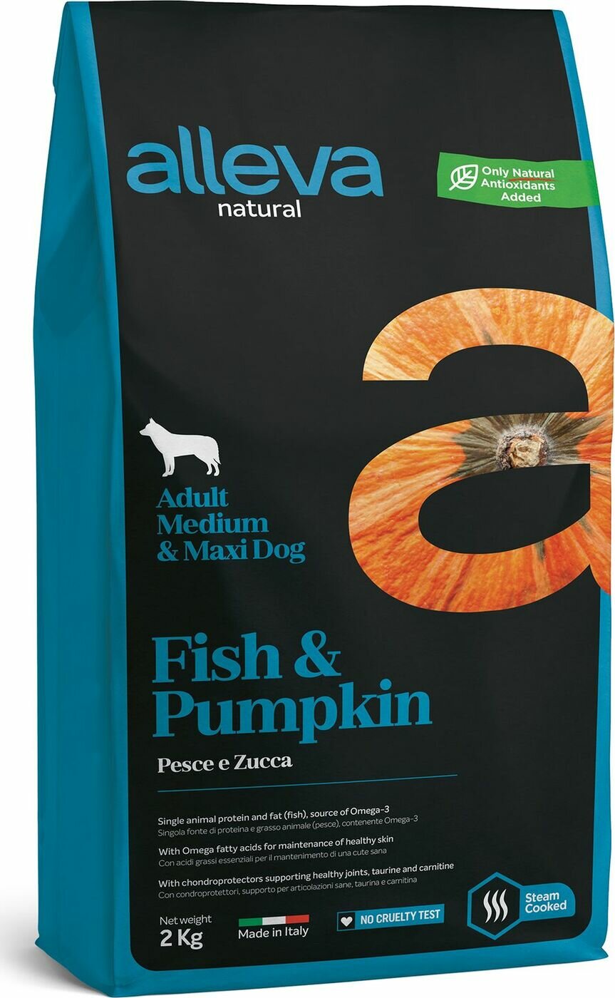 Alleva Natural Adult Fish & Pumpkin Medium/Maxi сухой корм для взрослых собак средних и крупных пород с рыбой и тыквой - 2 кг