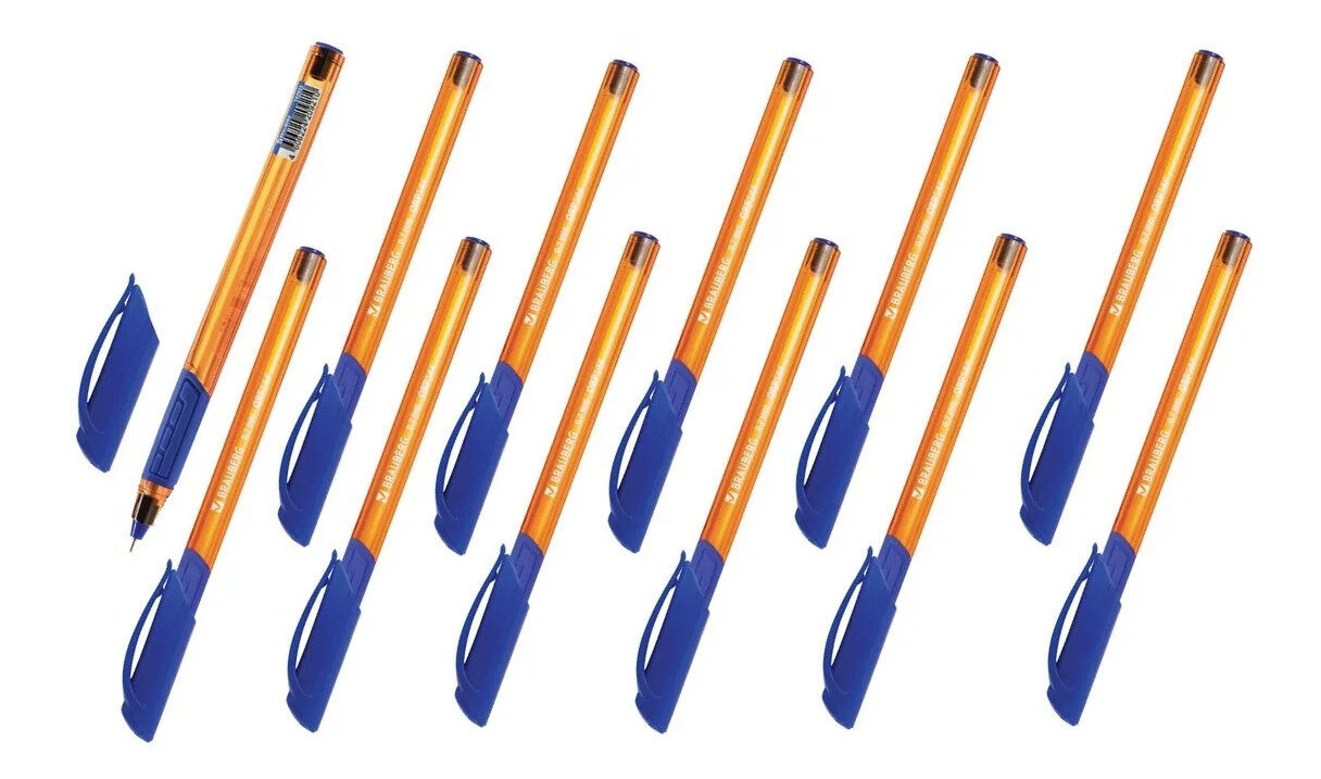Ручка шариковая масляная BRAUBERG (12 шт) ОПТ Extra Glide GT Tone Orange", синяя, трехгранная, линия 0,35 мм / прорезиненное основание