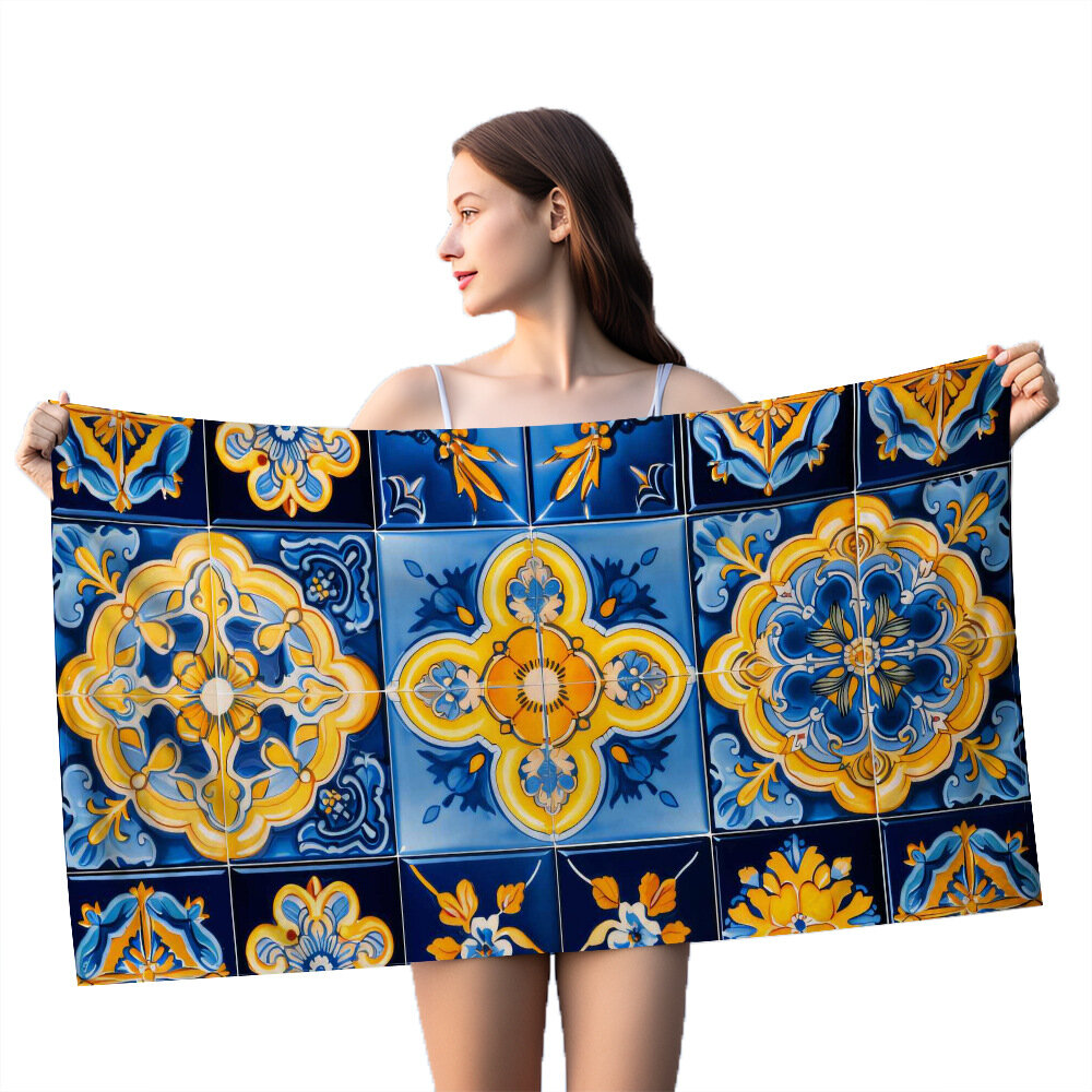 Пляжное полотенце с геометрическим рисунком, 90x180 см, из микрофибры, супервпитывающее, быстросохнущее, мягкое полиэстерное полотенце для плавания, пляжа, йоги, бассейна и активного отдыха на природе