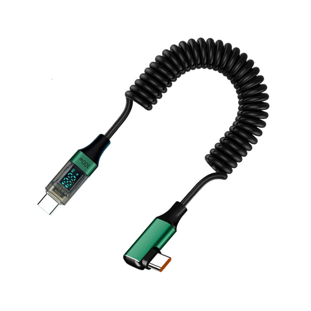 Спиральный USB-C кабель с цифровым дисплеем, Зеленый
