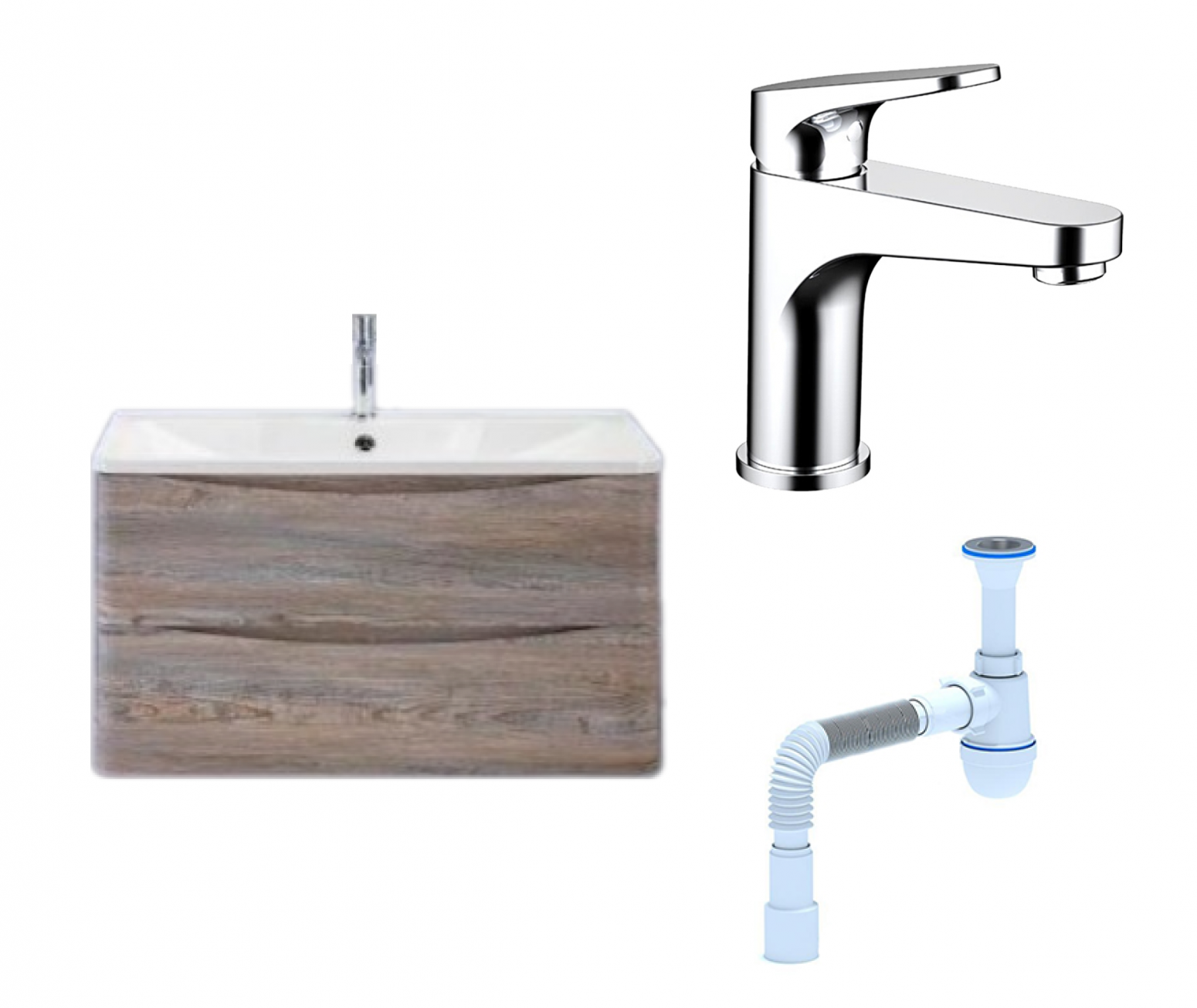 Комплект: Тумба с раковиной BelBagno Acqua 100 pino scania + Смеситель Bravat Eler F1191238CP-RUS хром + Сифон АниПласт 138879+F1191238CP-RUS+C2015xrv