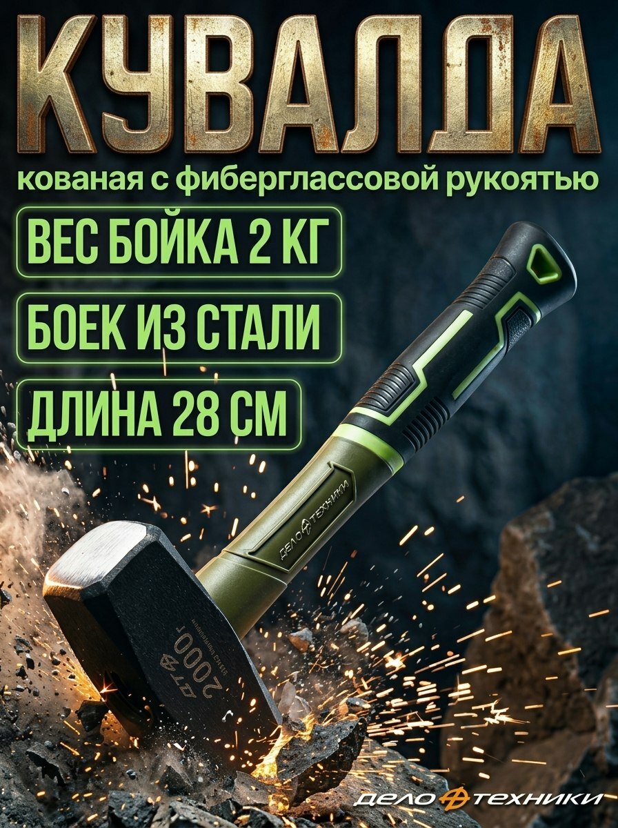 Кувалда 2 кг с фиберглассовой рукояткой, "Дело Техники" 325200