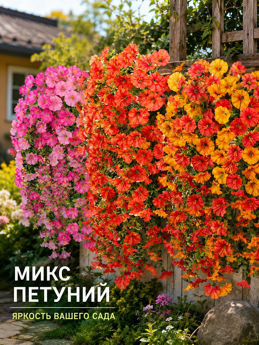 Цветы искусственные ампельные, микс розово-красный, 1 ветвь