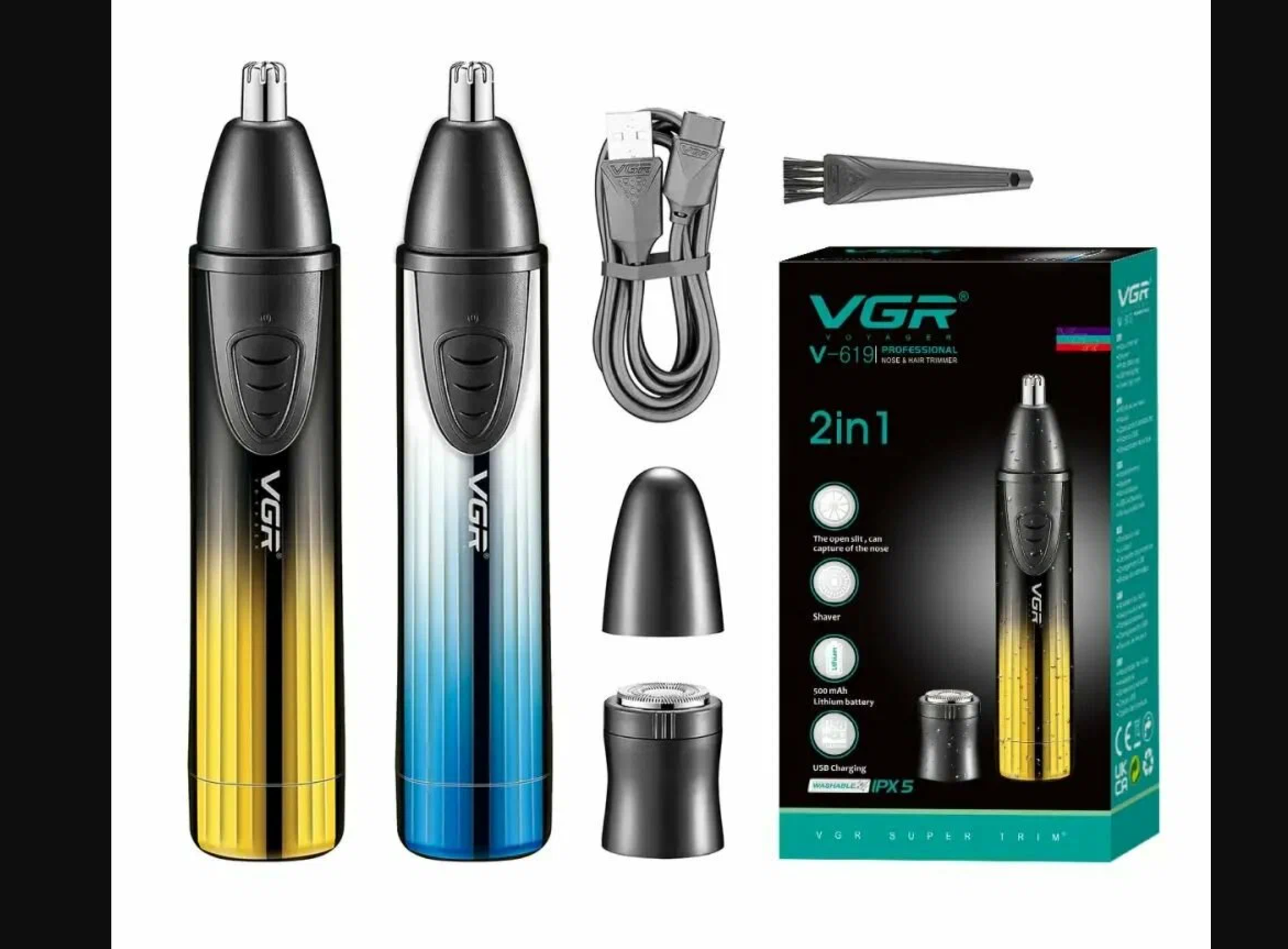 Профессиональный триммер VGR V-619, Цвет товара-золотистый, Назначение-для бороды и усов, для стрижки в носу и ушах
