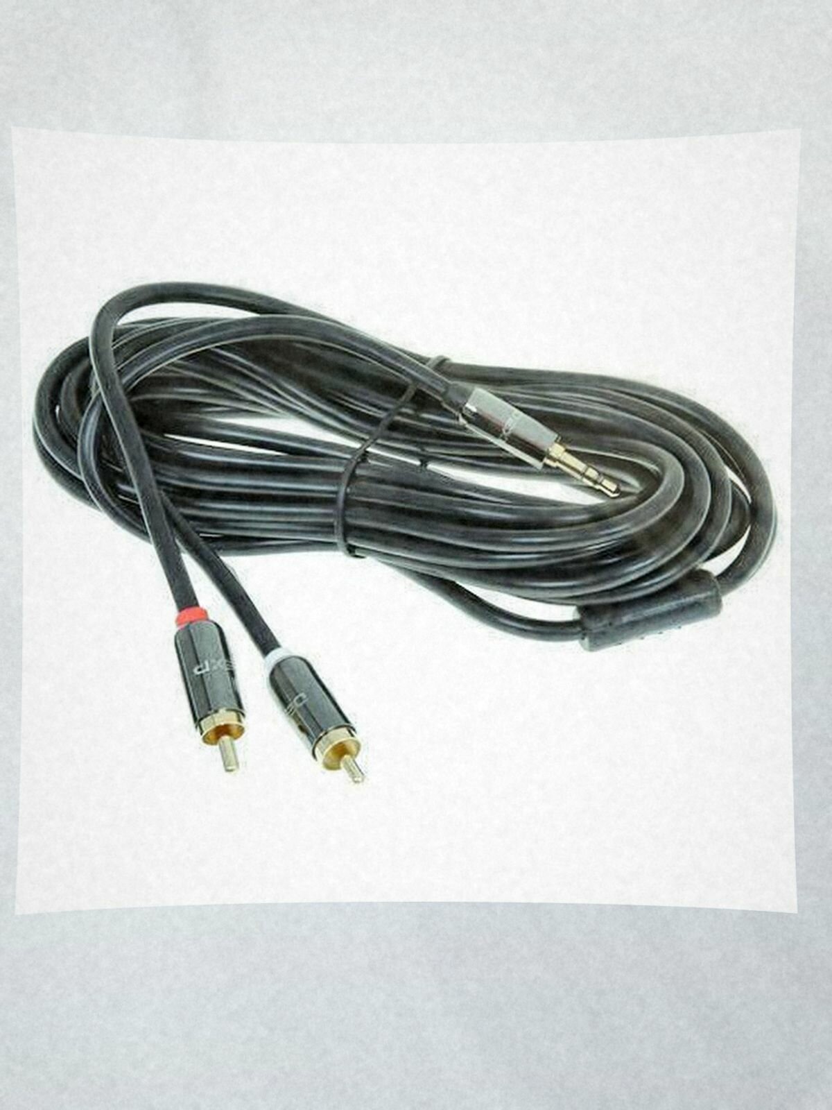 Аудиокабель, разъем jack 3.5 мм-2RCA, цвет- черный, надежный