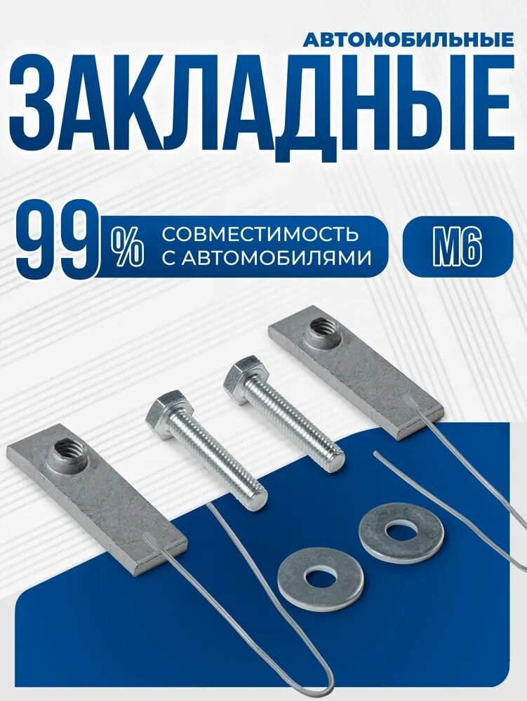 Универсальный крепежный комплект (болты и закладные) для защиты картера двигателя М6 с проволкой