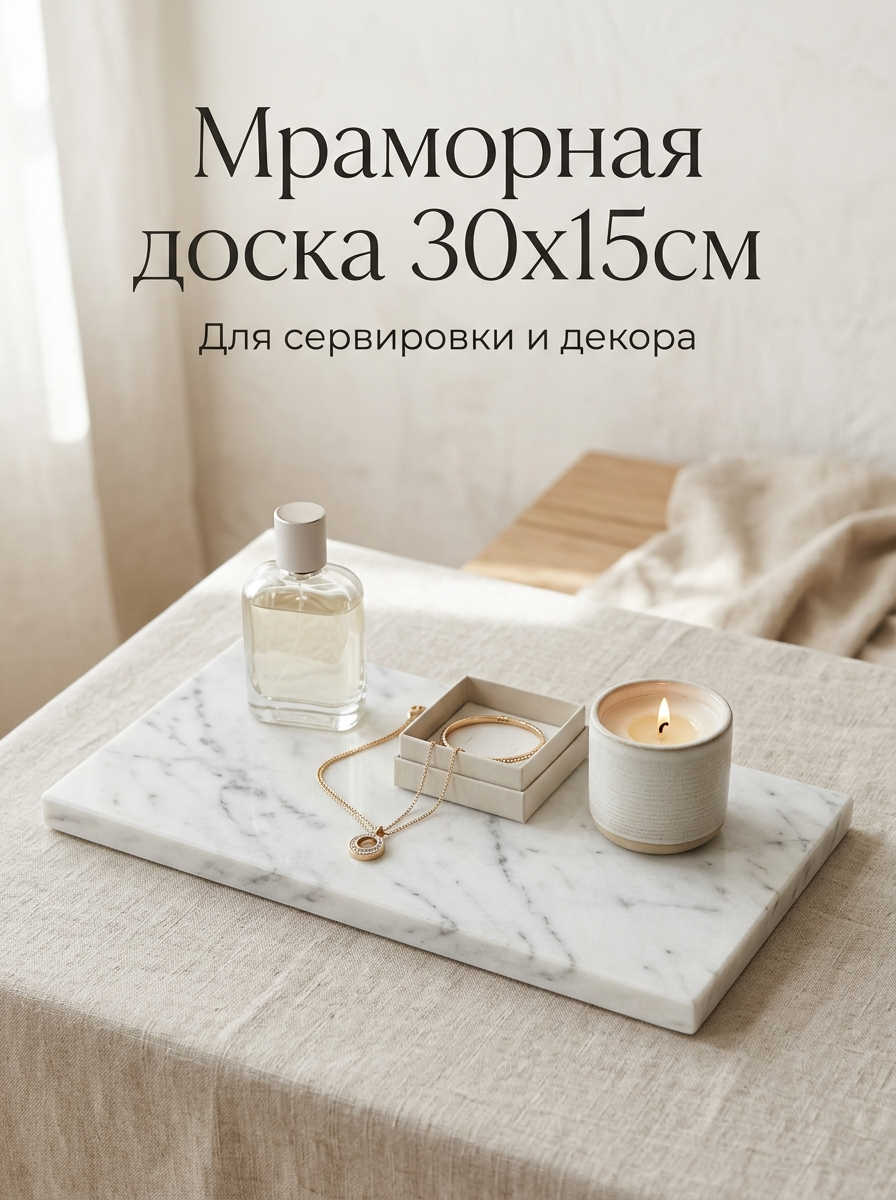 Подставка и доска из камня для сервировки 30х15 см белая