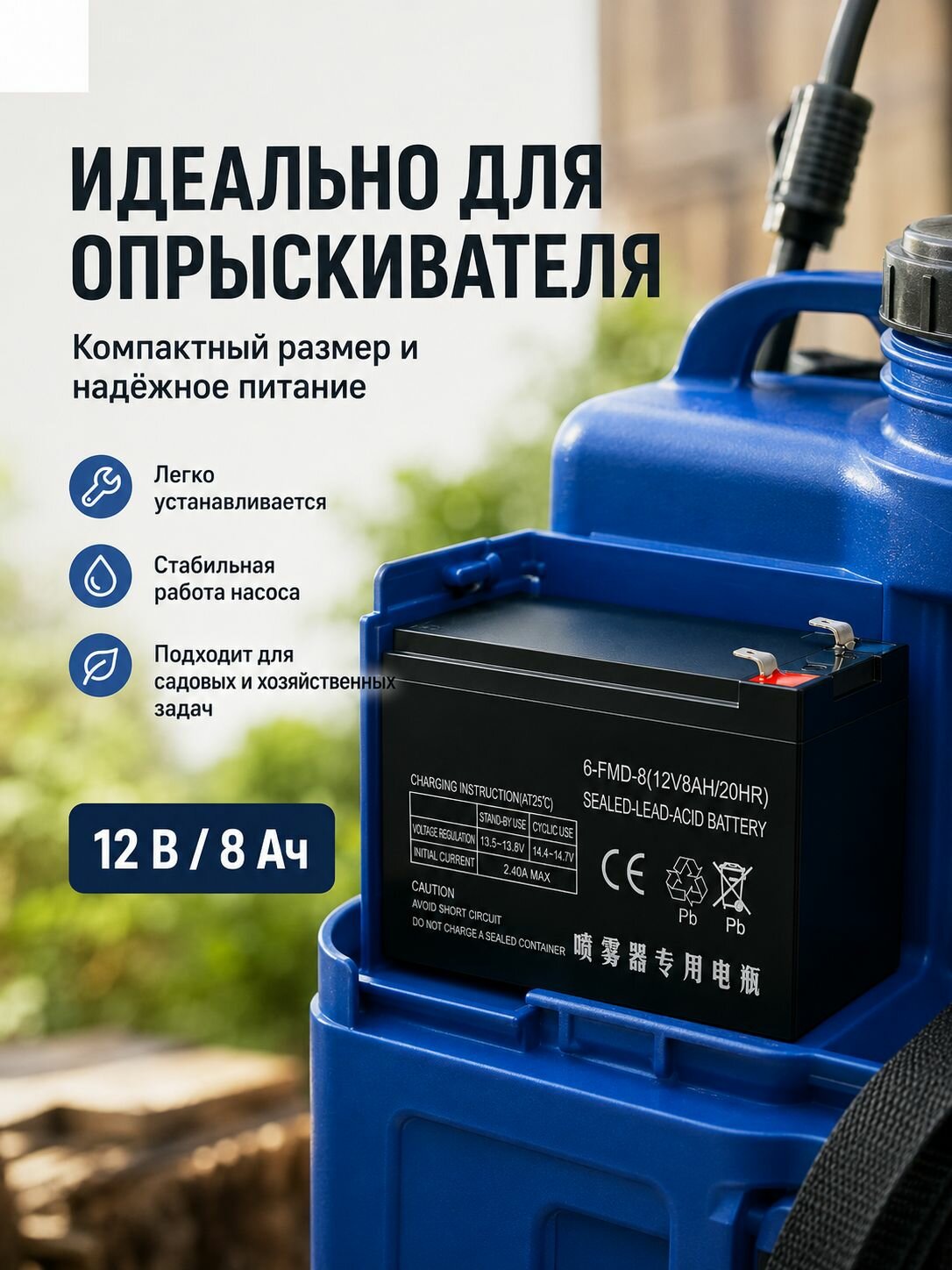 Надежный аккумулятор емкостью 12 В 8 ач, компактный источник питания