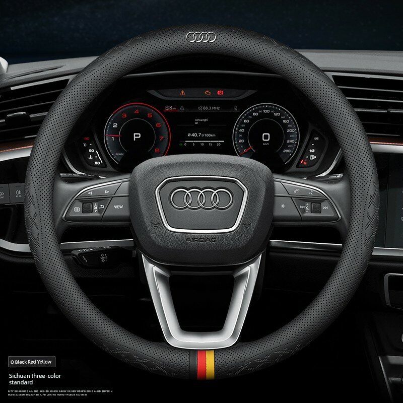Круглый чехол для руля желтый триколор с логотипом для Audi Q3 Q5 A4L A6L Q7 Q5L