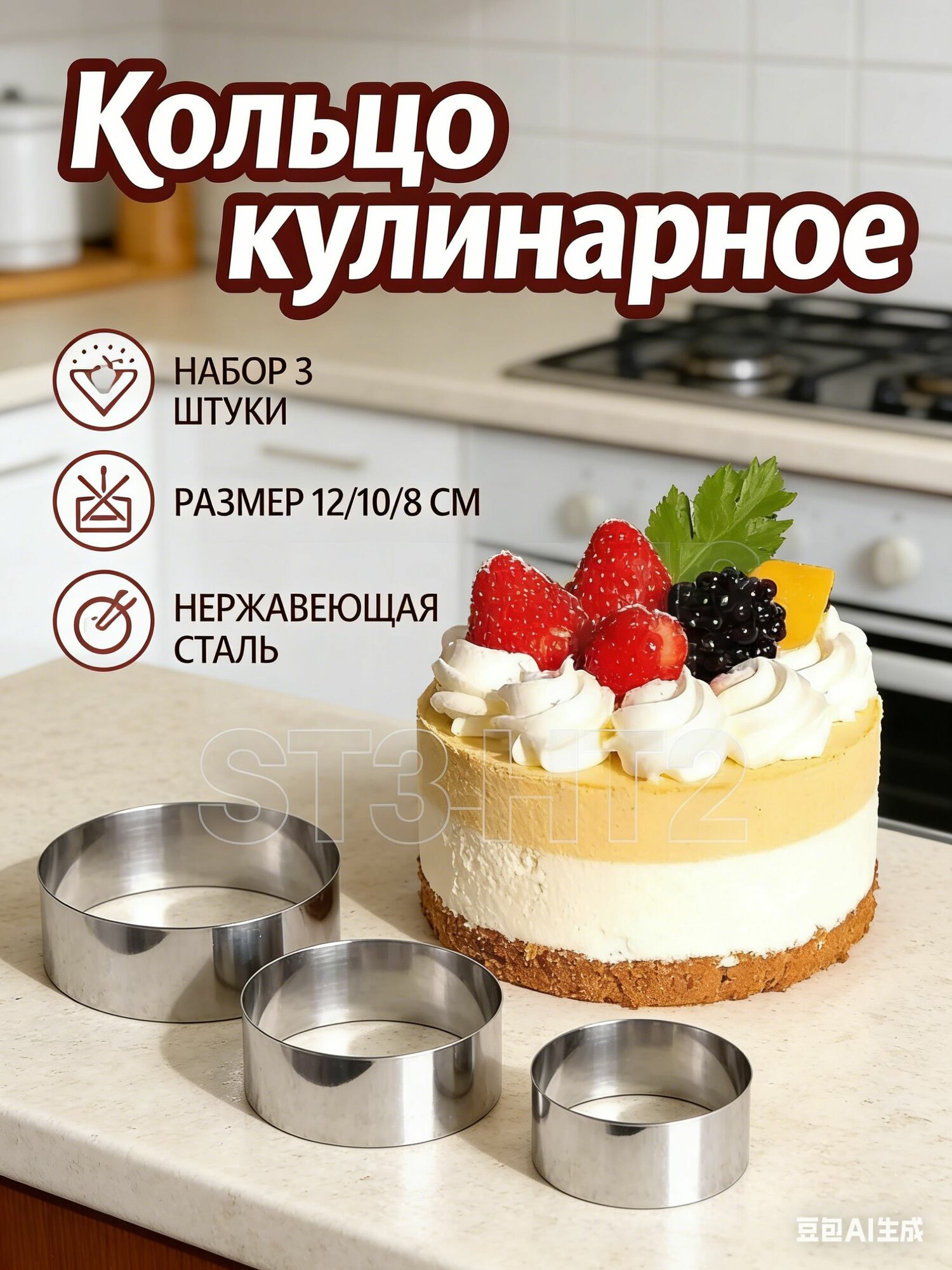 Форма для запекания 8 см 3 шт нержавеющая сталь круглая серебристый
