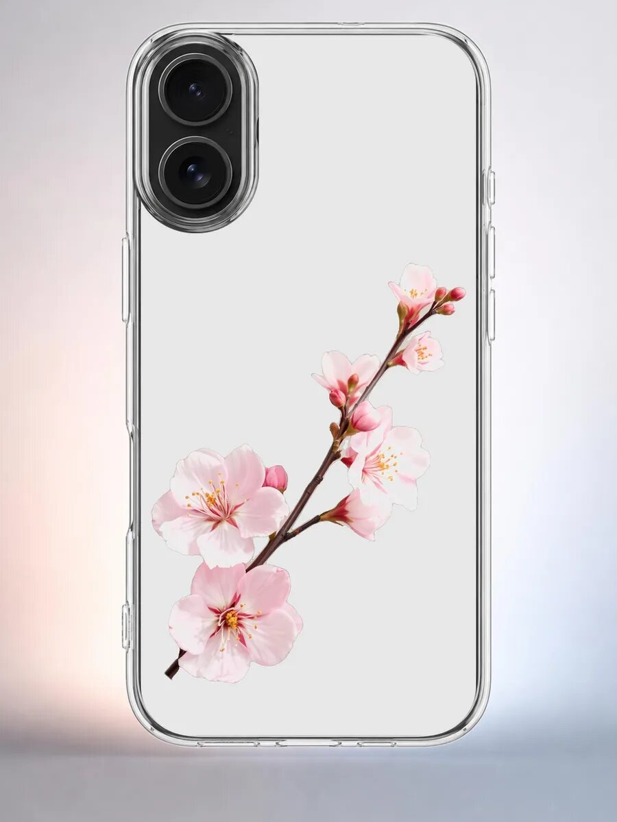 Чехол iPhone 16 сакура крупный план силиконовый прозрачный
